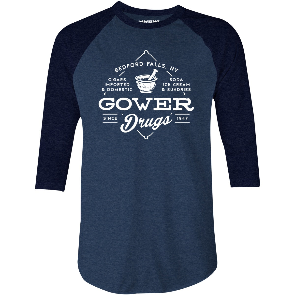 Gower Drugs - Bedford Falls, NY - 3/4 Sleeve Raglan T-Shirt – m00nshot