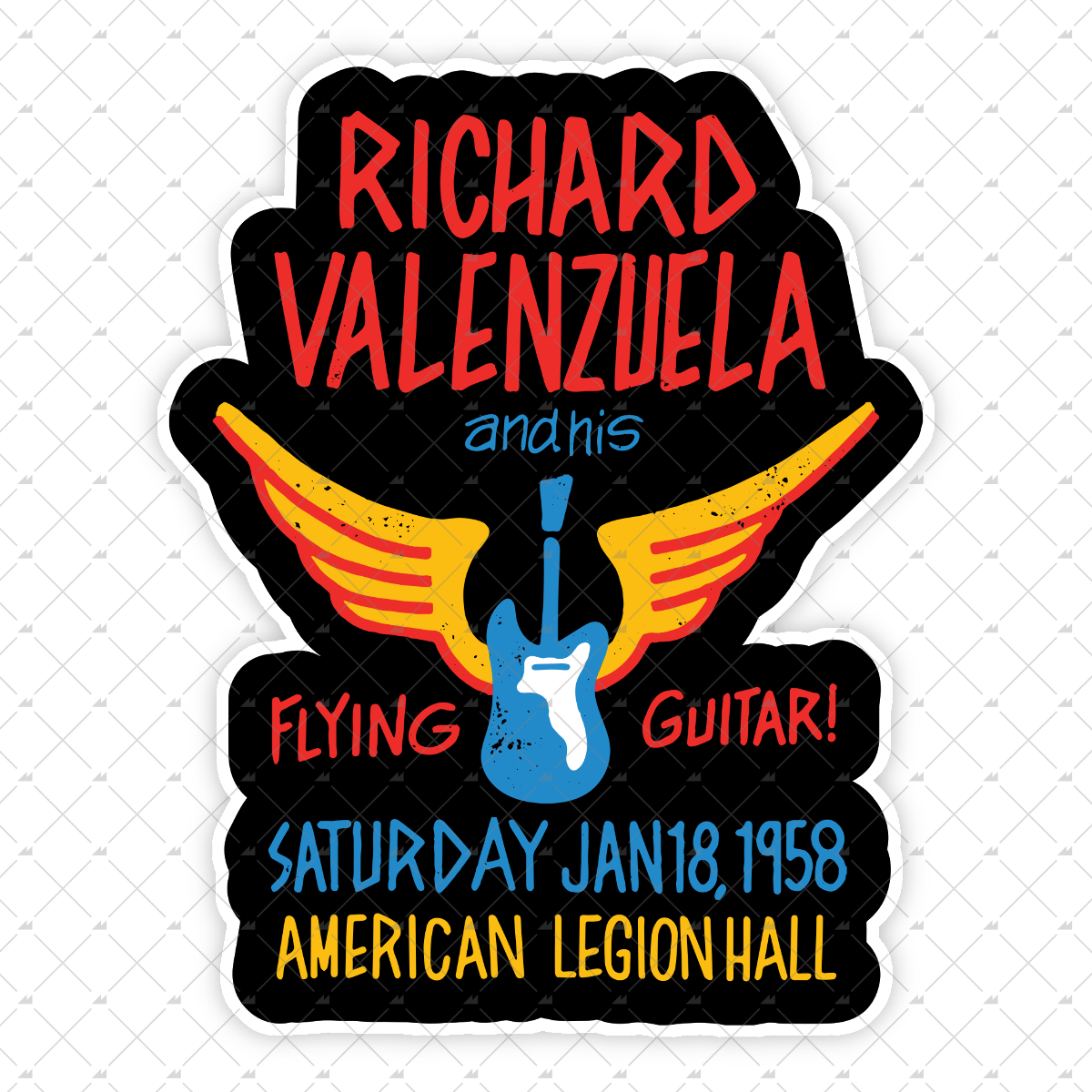 Richard Valenzuela and His Flying Guitar - Sticker – m00nshot