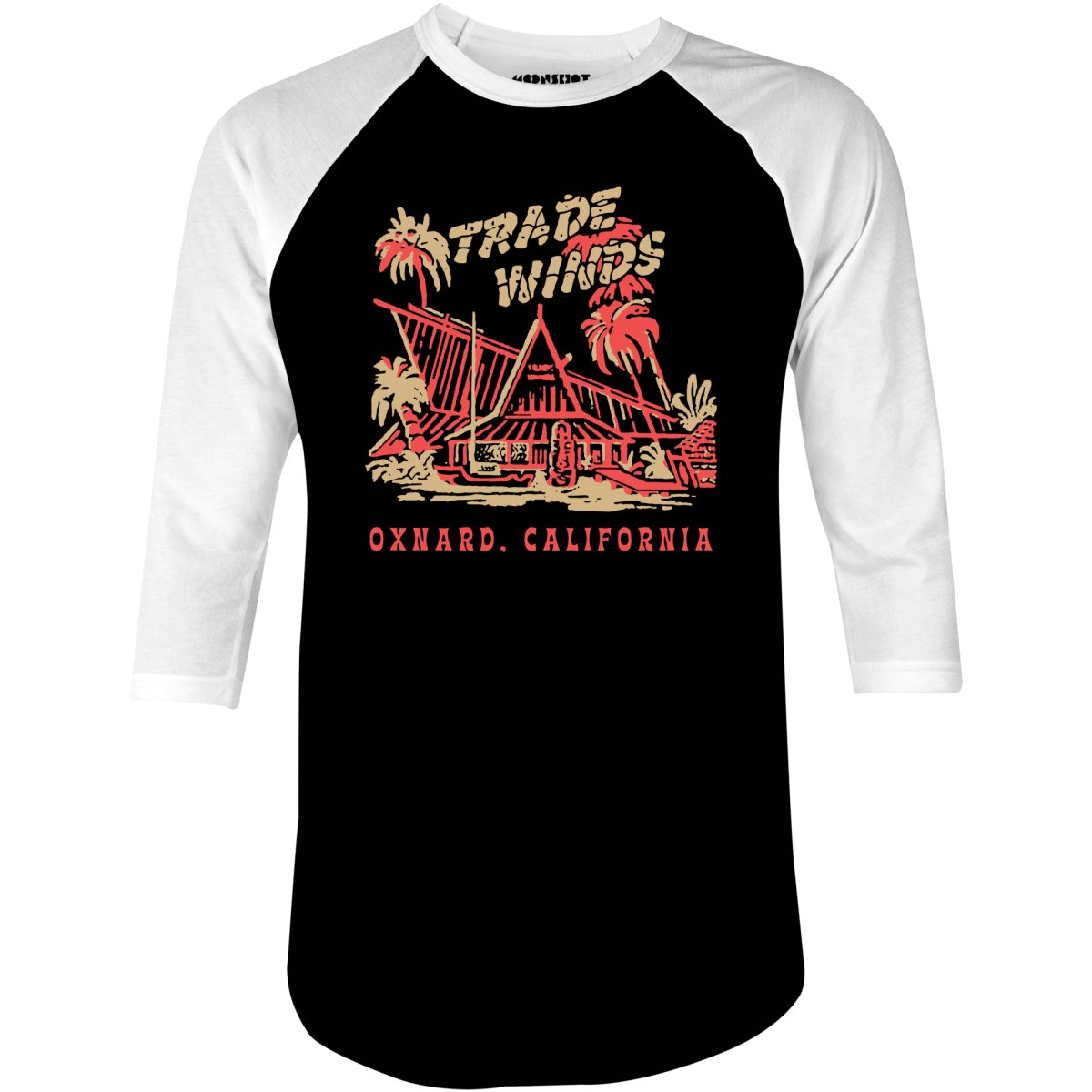 Trade Winds - Oxnard, CA - Vintage Tiki Bar - 3/4 Sleeve Raglan T-Shirt ...